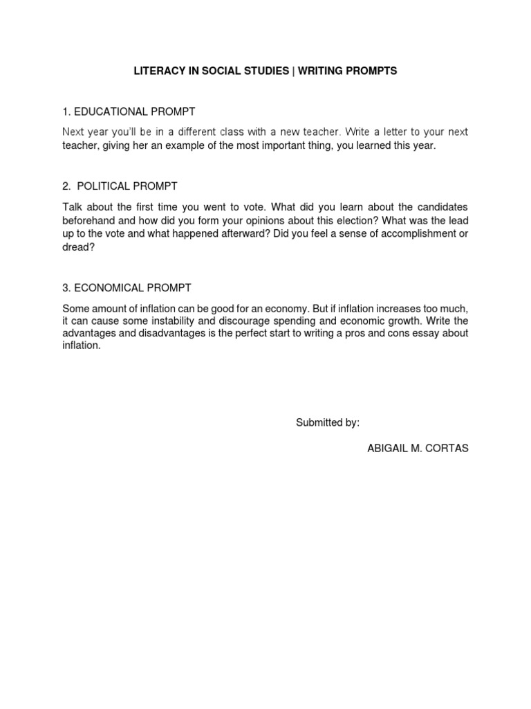 Literacy in Social Studies - Writing Prompts | PDF | Social Science