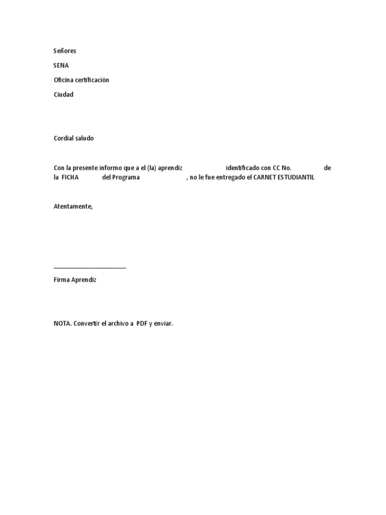 Carta No Entrega de Carnet Sena | PDF