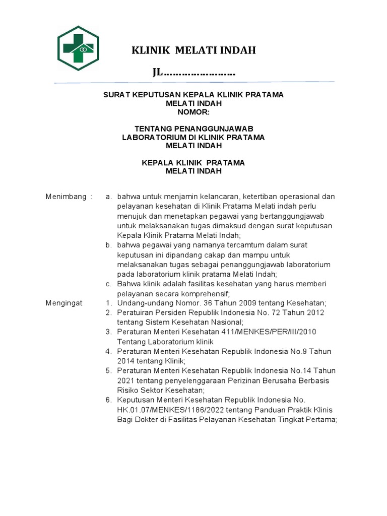 Contoh SK PJ Laboratorium | PDF