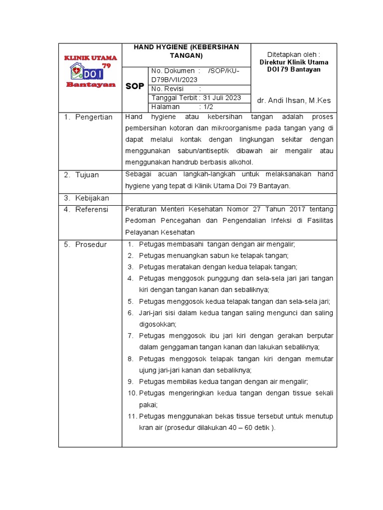Sop Hand Hygiene | PDF