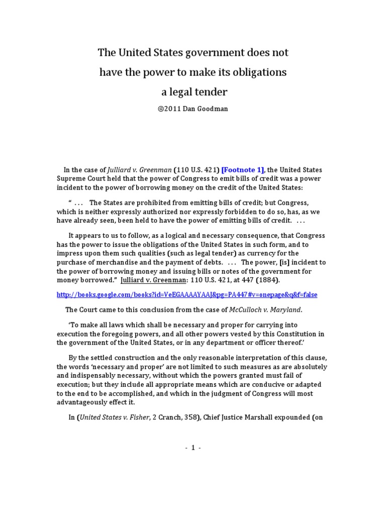 The United States Government Does Not Have The Power To Make Its ...