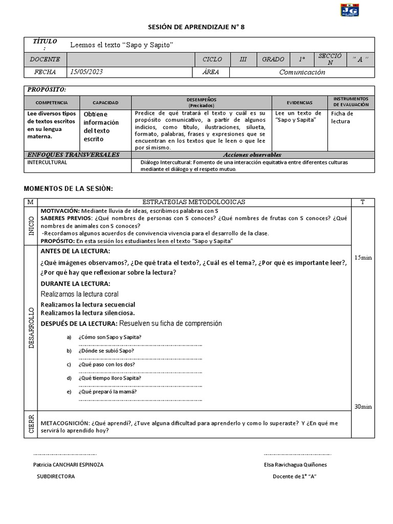 Lec8-Leemos - Sapo y Sapita ELSA | PDF
