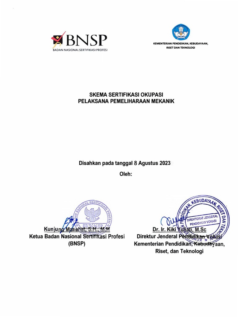 Skema Sertifikasi Okupasi Pelaksana Pemeliharaan Mekanik | PDF