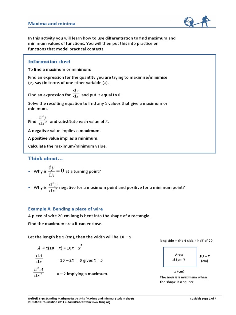FSMA Maxima and minima student | PDF | Area | Mathematical Analysis