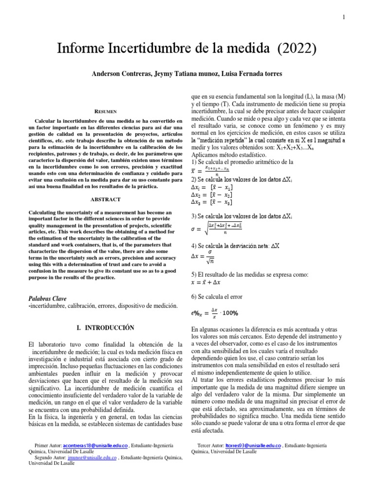 Informe de Fisica Incertidumbre | PDF | Medición | Incertidumbre