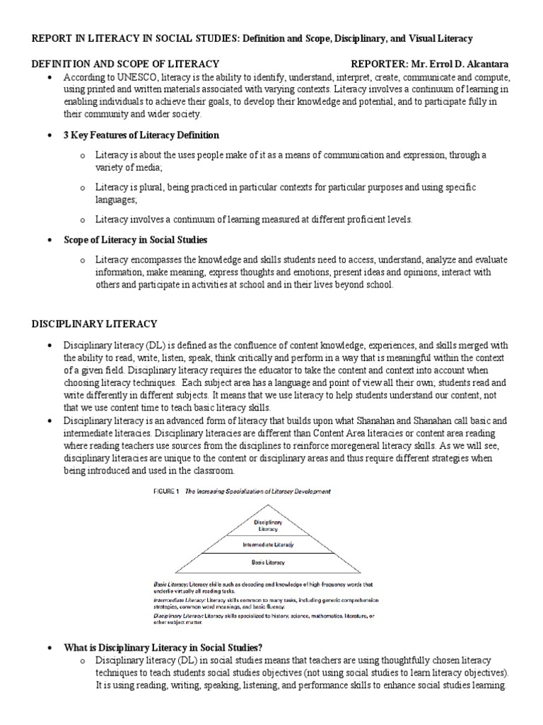 Literacy Definition Scope Disciplinary and Visual Literacy Outline ...