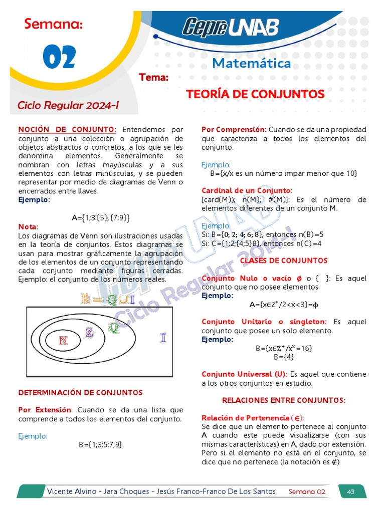 03 Semana 02 Matemática Teoria de Conjuntos | PDF | Conjunto ...