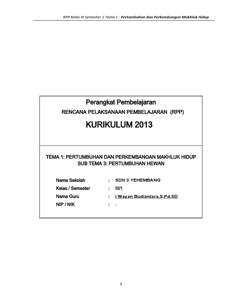 RPP K3 Tema 1 ST 3 Rev. 2018 | PDF | Seni & Disiplin Bahasa | Kajian Bahasa Asing