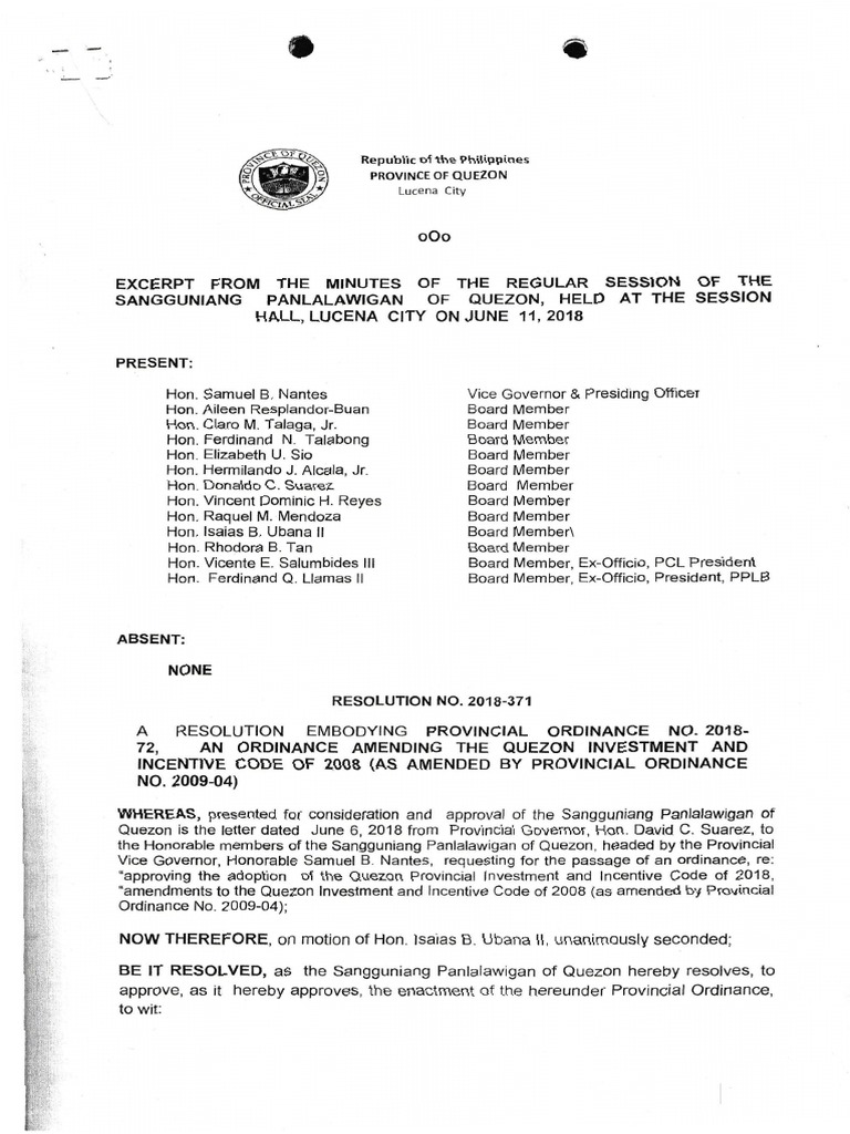 Quezon Investment and Incentive Code | PDF