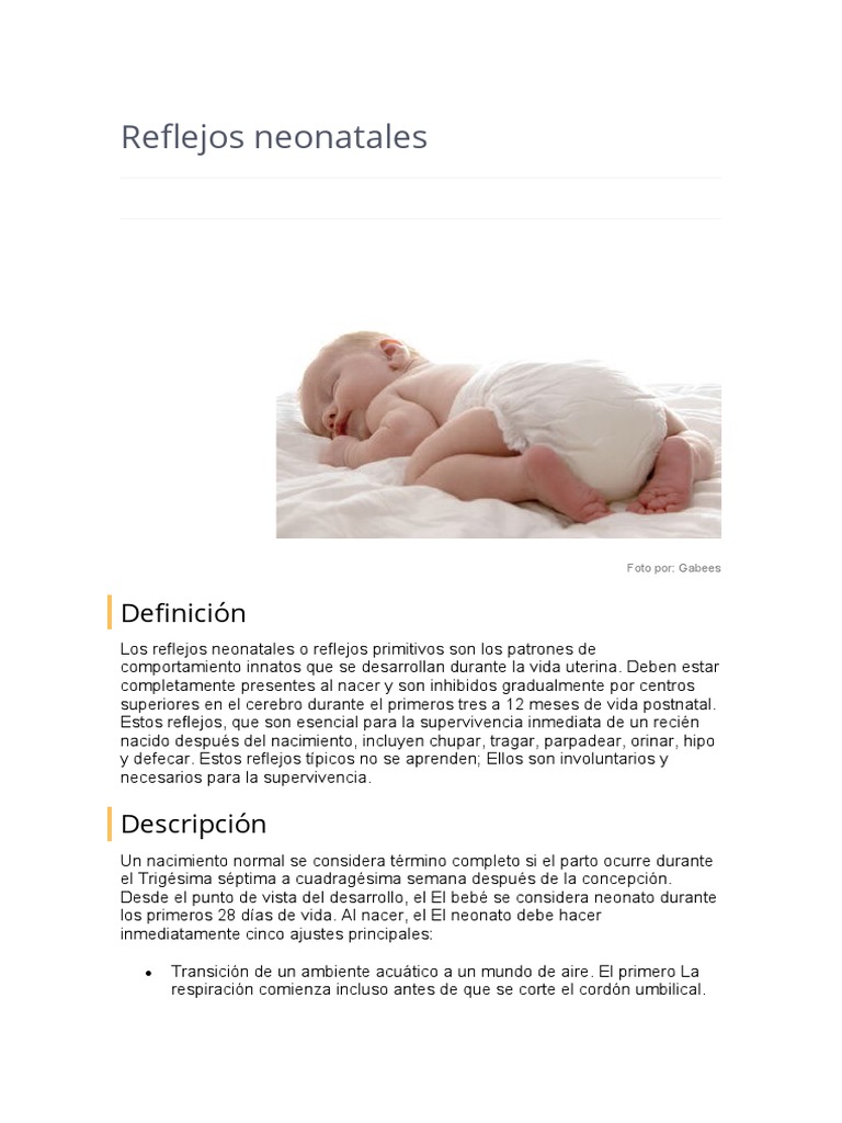 Reflejos Neonatales | PDF | Infantes