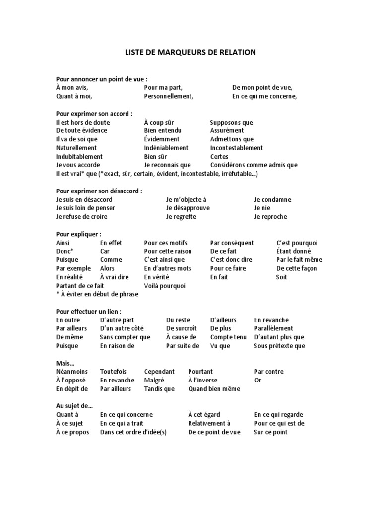 Marqueurs de Relation | PDF