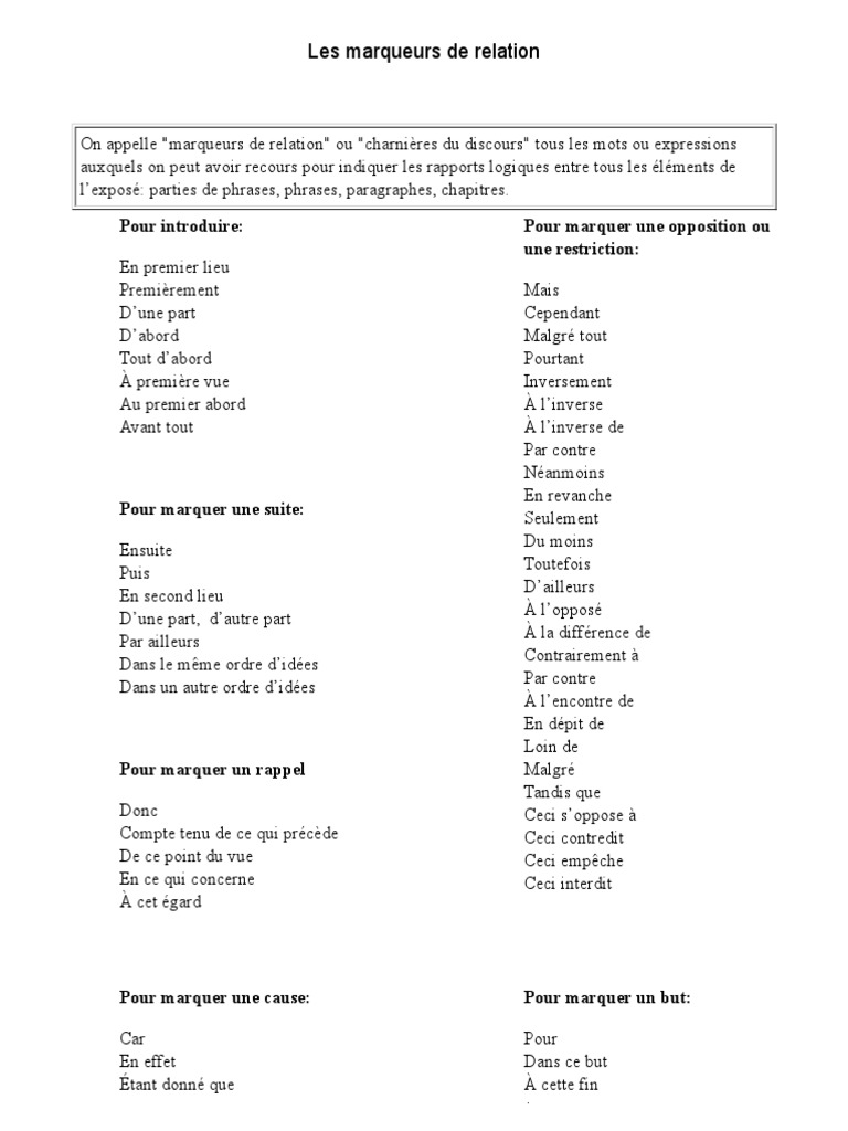Liste des marqueurs de relation | PDF | Vérité