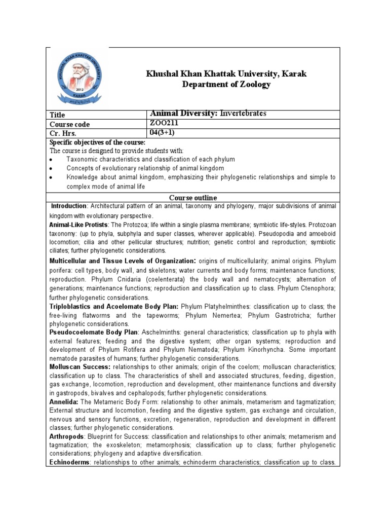 Invertebrates Courseoutline | PDF | Protozoa | Invertebrate
