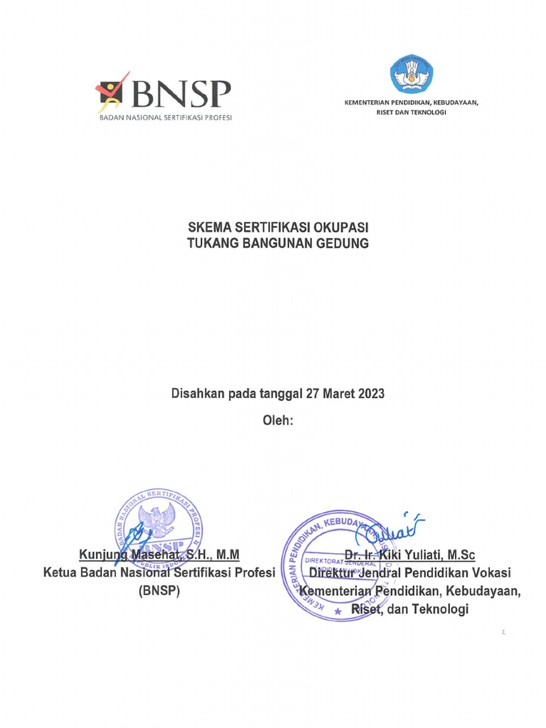 Skema Sertifikasi Okupasi Tukang Bangunan Gedung | PDF Skema Sertifikasi Okupasi Tukang Bangunan Gedung | PDF