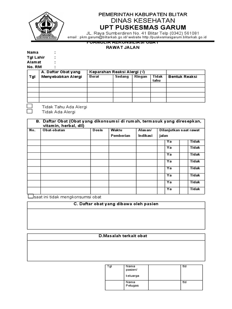 Form Rekonsiliasi Obat | PDF