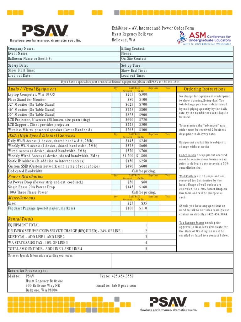 PSAV Order Form AV, Internet, Electrical | PDF | Wi Fi | Internet Access