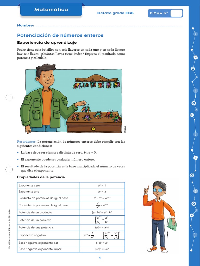 Matematica - 8EGB - Potenciacion de Numeros Enteros | PDF ...