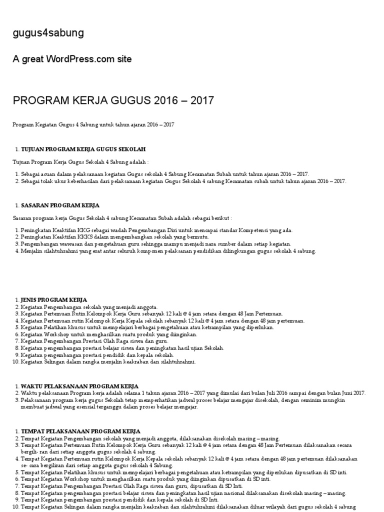 Program Kerja Gugus 2016 - 2017 - Gugus4sabung | PDF