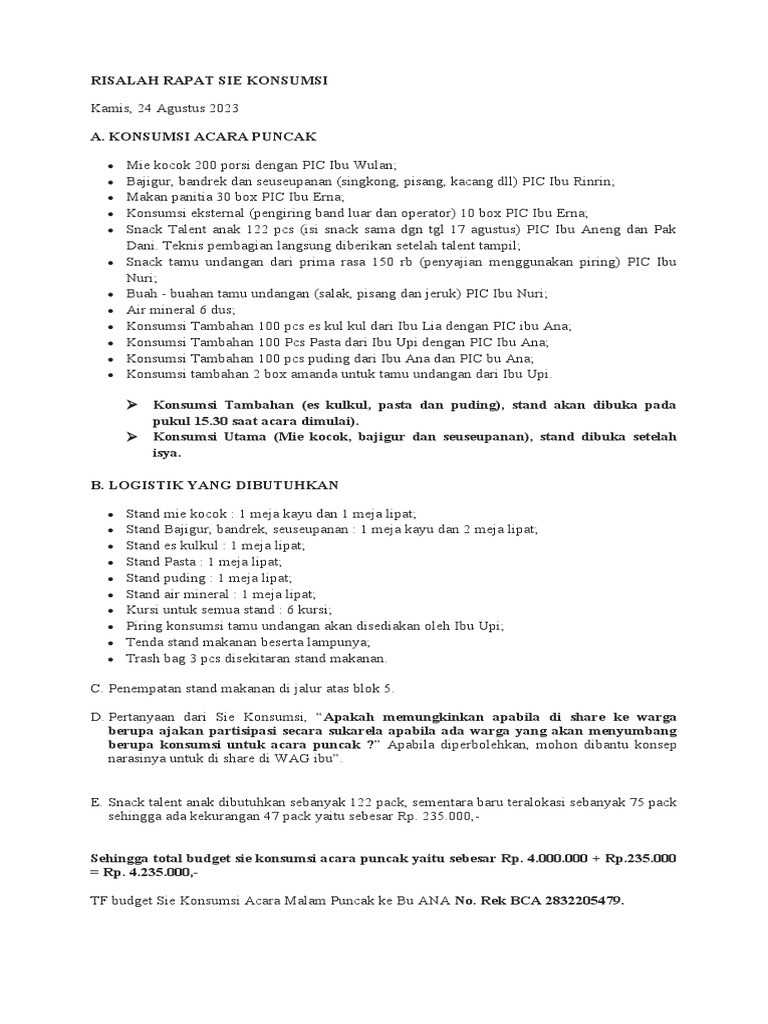 Risalah Rapat Sie Konsumsi | PDF