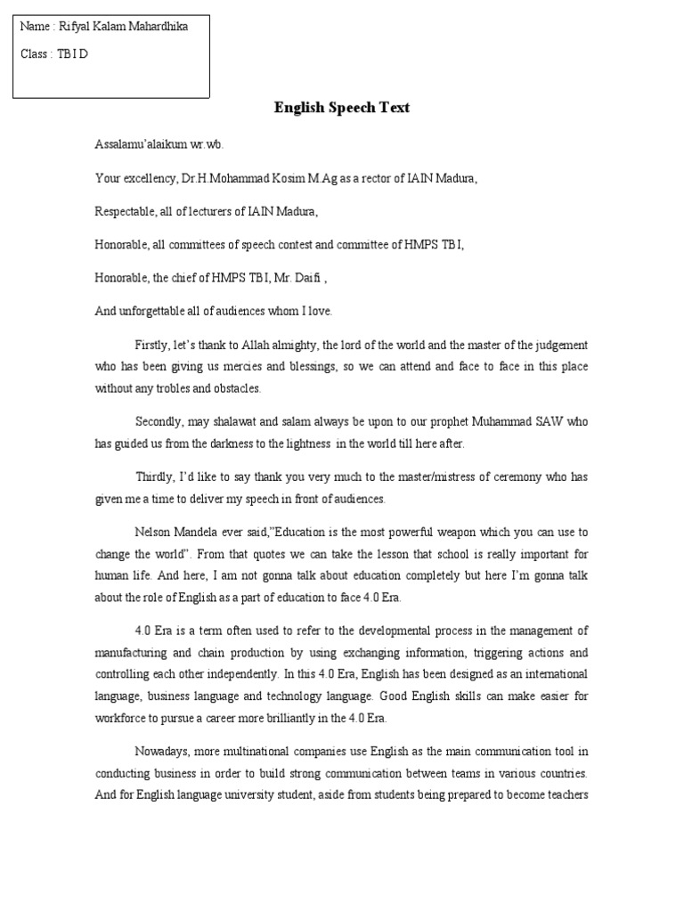 English Speech Text | Download Free PDF | Human Communication ...