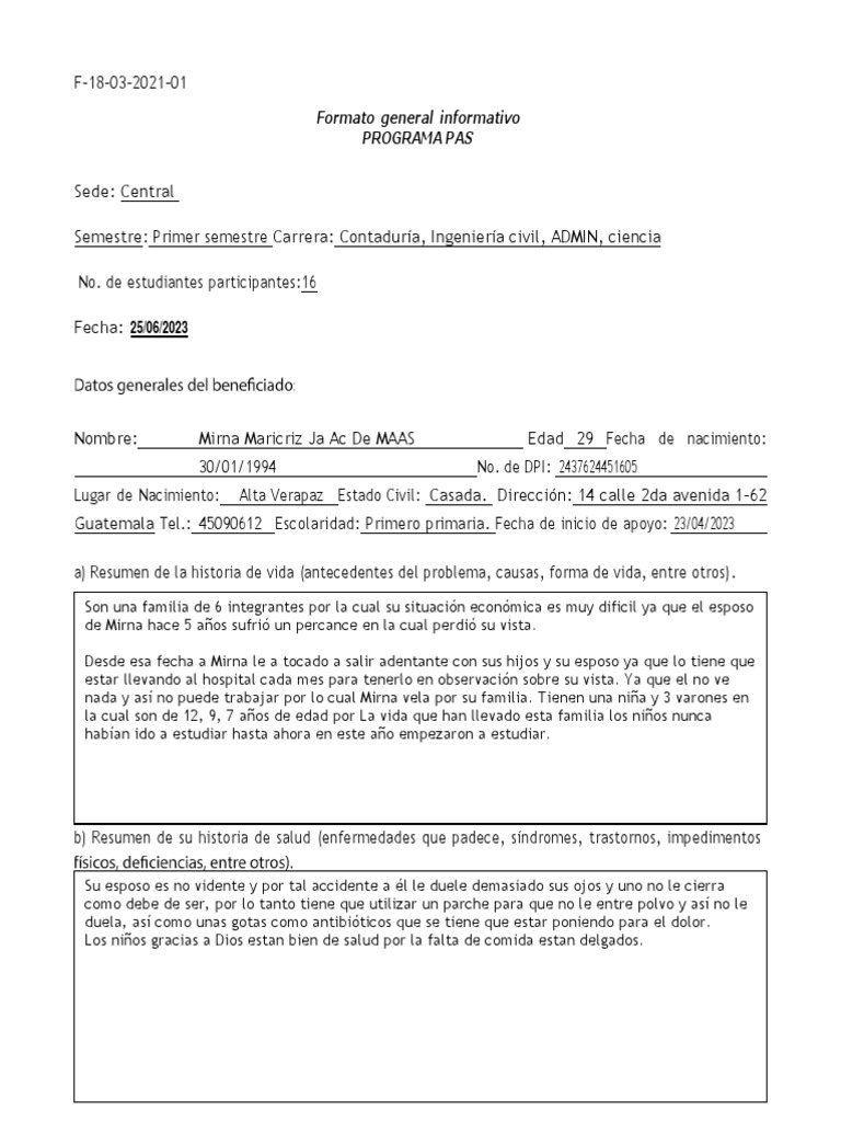 Formato General Informativo Programa Pas | PDF