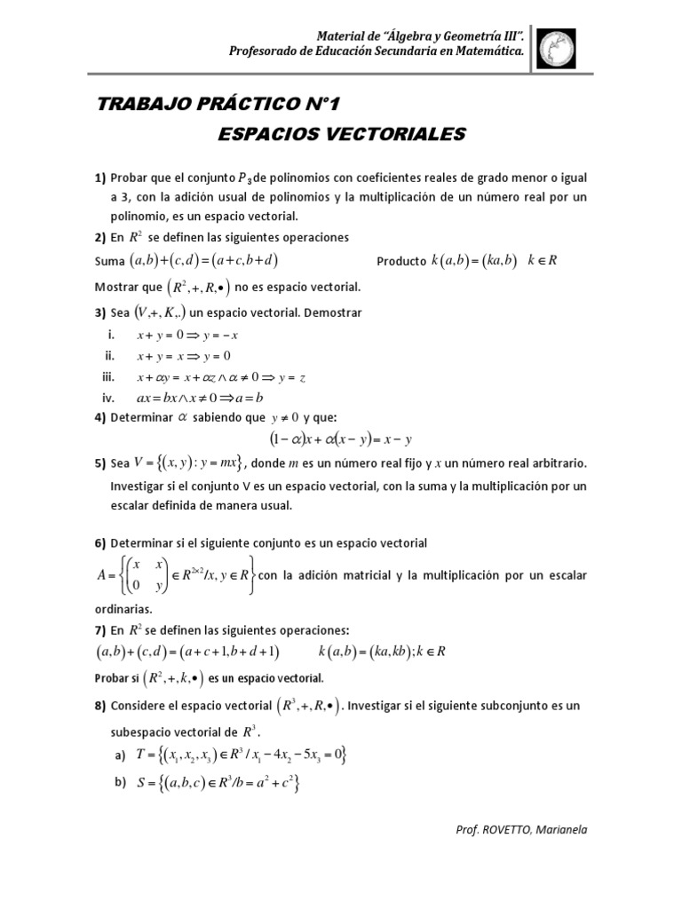 Practico N 1 Espacios Vectoriales Descargar Gratis Pdf Espacio