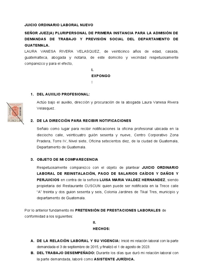 Memorial Subsanación de Previo | PDF | Derecho laboral | Salario