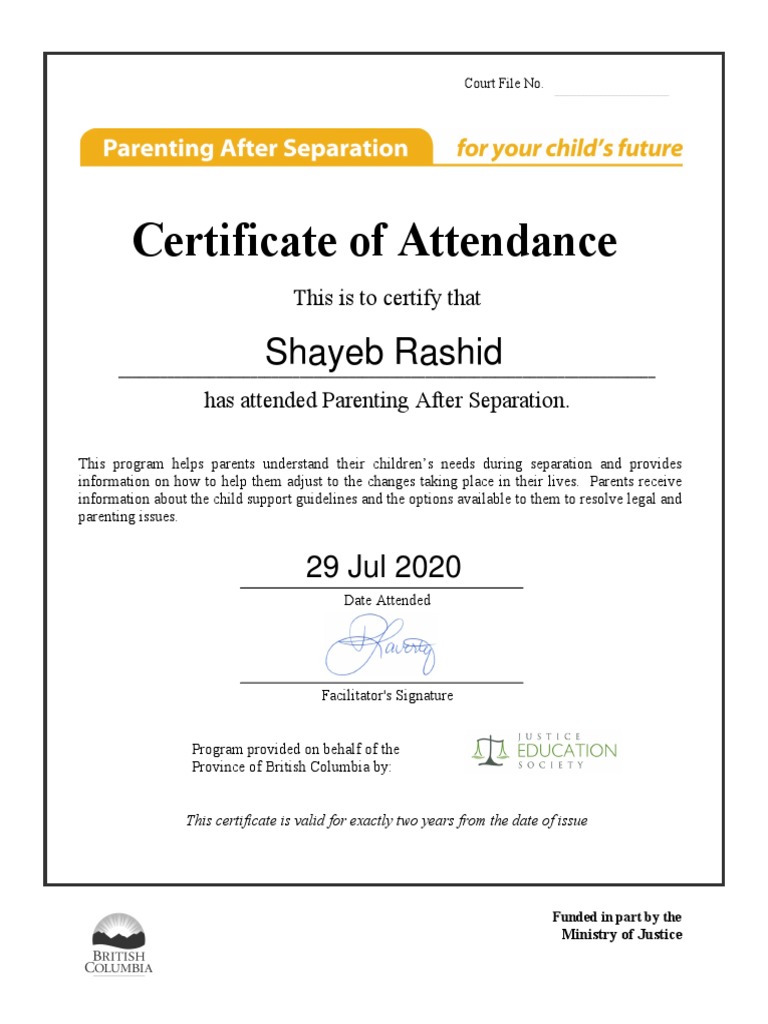 Certificate of Attendance: Shayeb Rashid | PDF