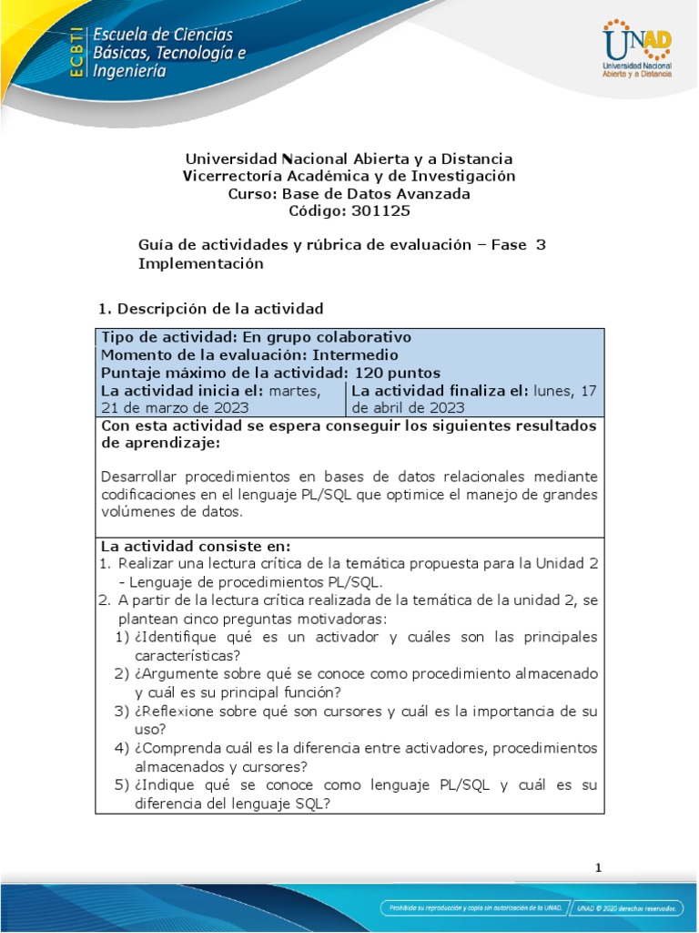 Guia de Actividades y Rúbrica de Evaluación - Unidad 2 - Fase 3 - Implementación | PDF | Pl ...