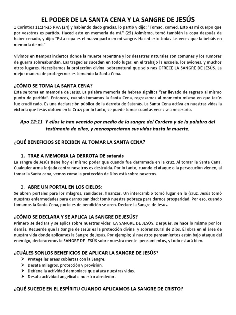 Beneficios y Poder de la Santa Cena | PDF | Última cena | Jesús