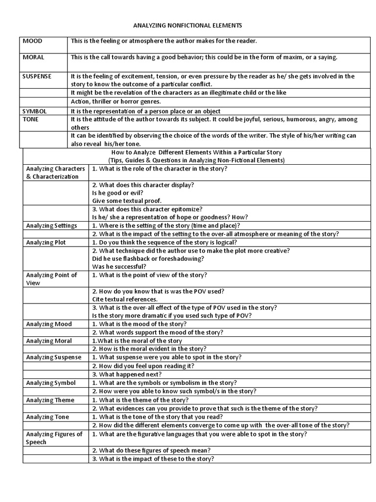 Analyzing Nonfictional Elements | PDF | Thriller (Genre) | Plot (Narrative)