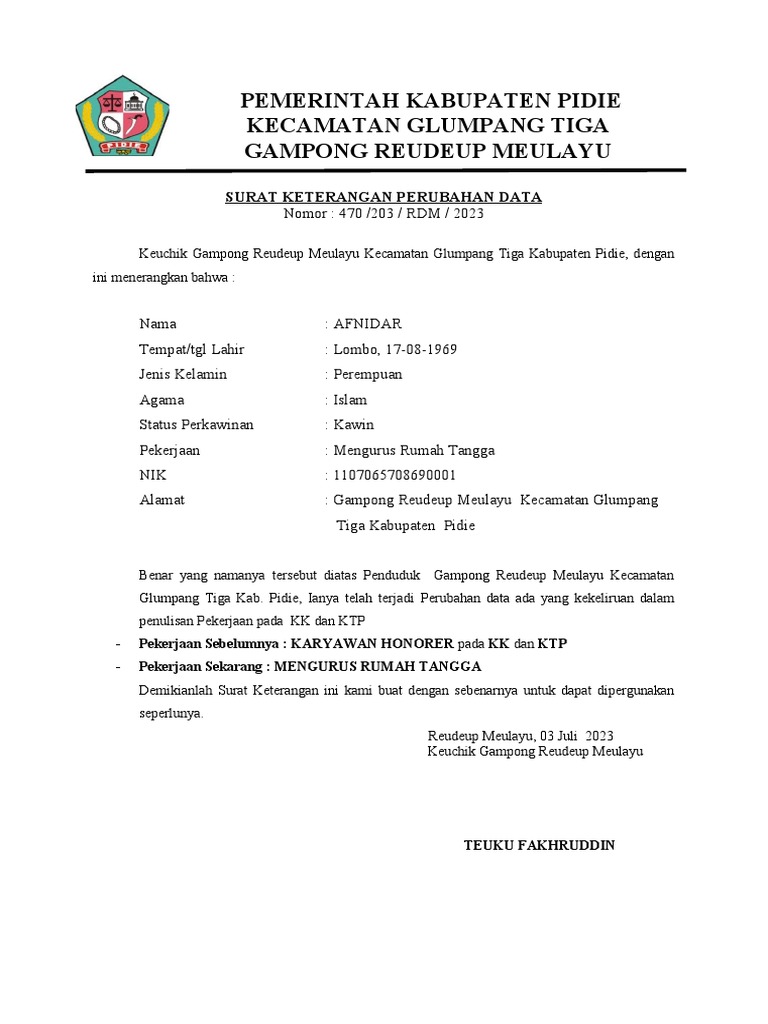 Perubahan Data Pekerjaan | PDF