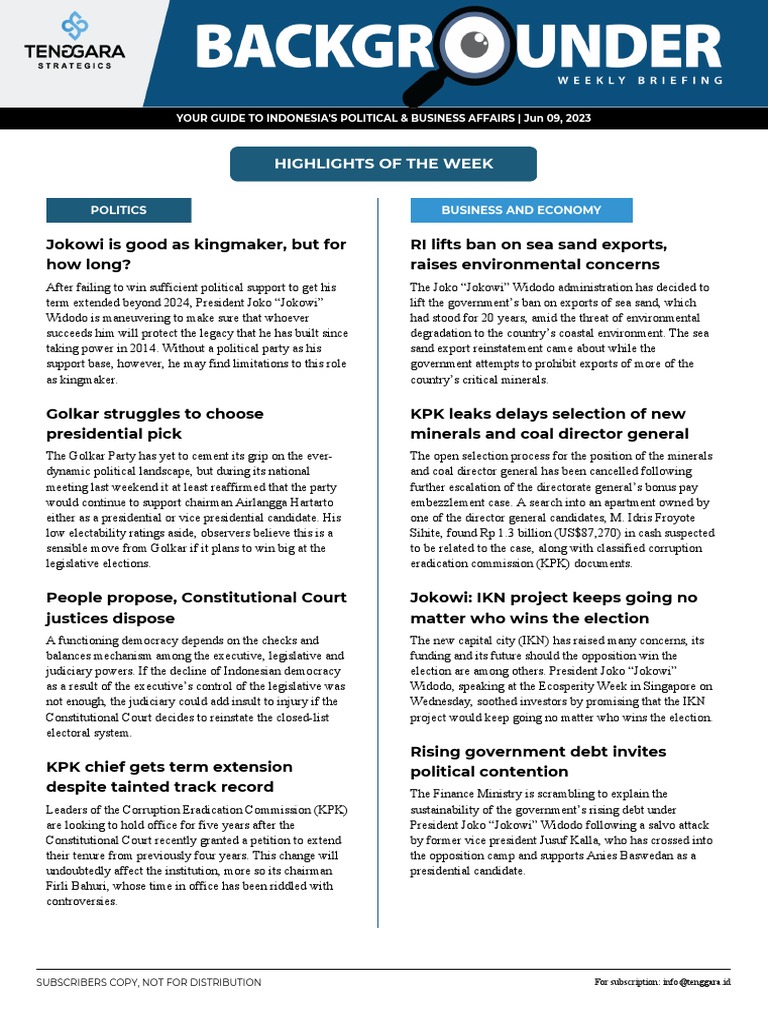 Tenggara Backgrounder 2023 Jun 09 1 sPNFol6R | PDF | Government