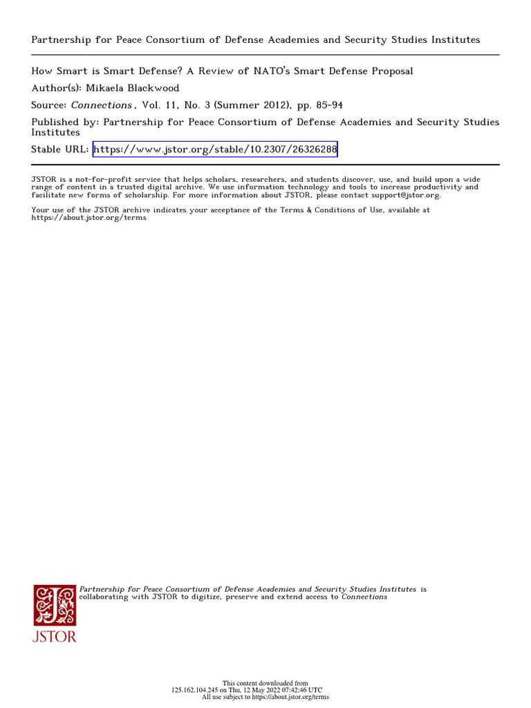 Mikaela Blackwood - How Smart Is Smart Defense? A Review of NATO's ...