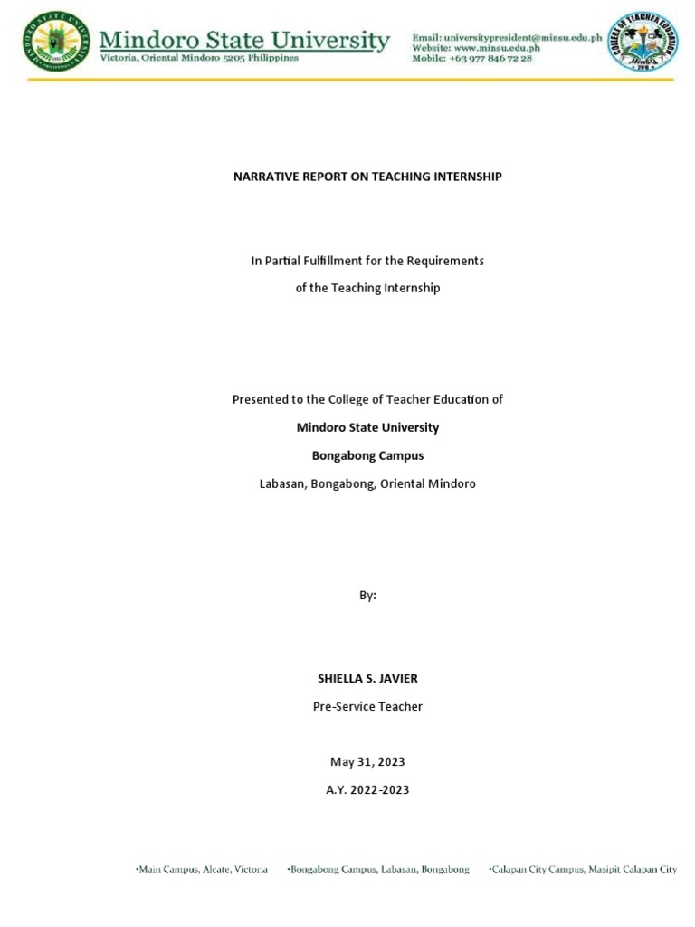 Teaching Internship Narrative Report | PDF | Teachers | Educational ...