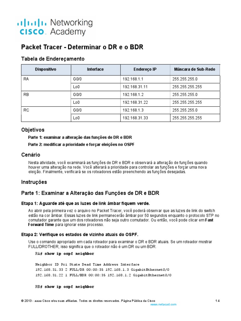 Configurar DR e BDR no OSPF com Packet Tracer | PDF | Comutador de rede | Roteador (informática)