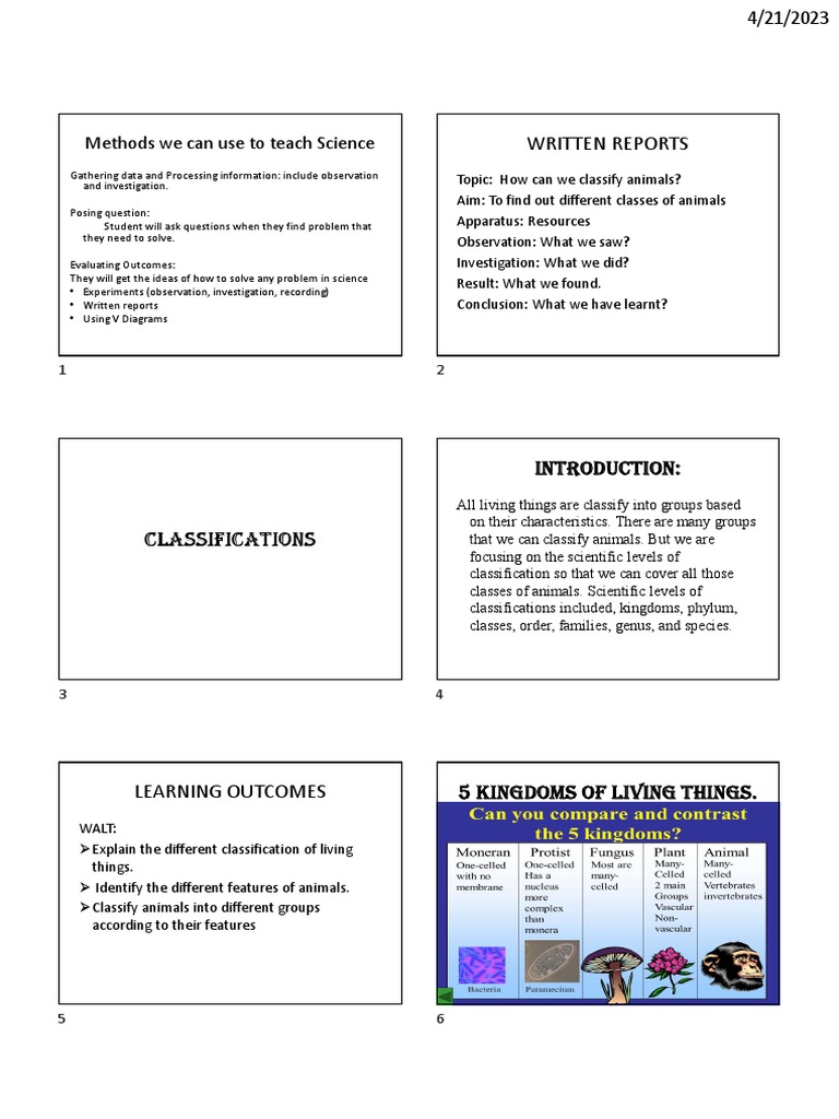 CLASSIFICATIONS SCIENCE YEAR 8 Easy Print | PDF | Taxonomy (Biology ...