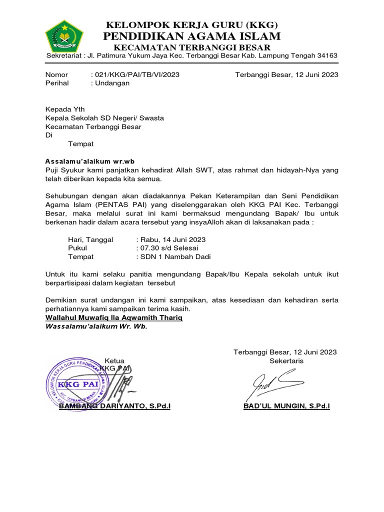 Undangan PENTAS PAI Terbanggi Besar | PDF