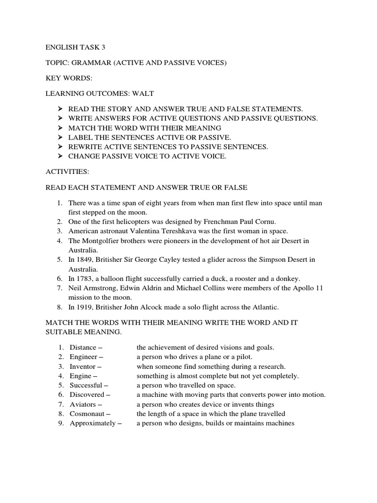 ENGLISH Active and Passive Voice Exercise | PDF | Wright Brothers ...