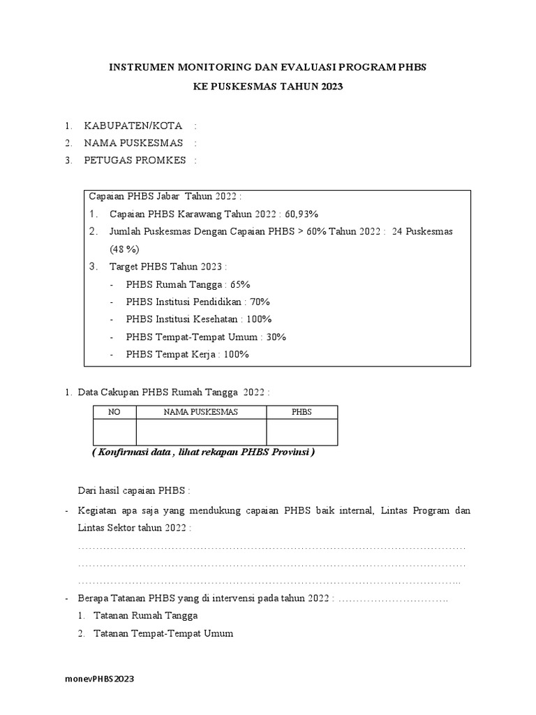 Instrumen Monev PHBS Maret 2023 | PDF