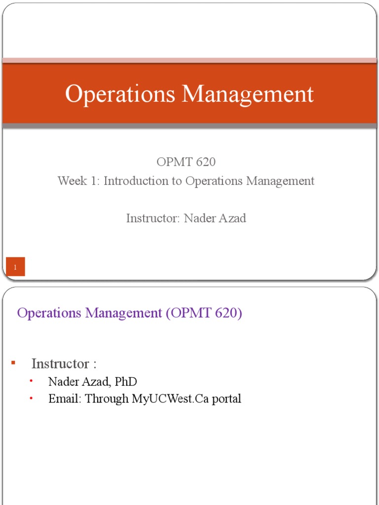 Week 1 Introduction And Productivity Pdf Operations Management