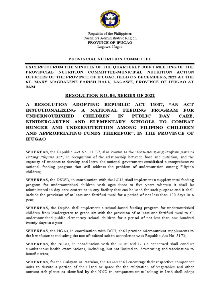 PNC Res 4. RA 11037 | Download Free PDF | Malnutrition