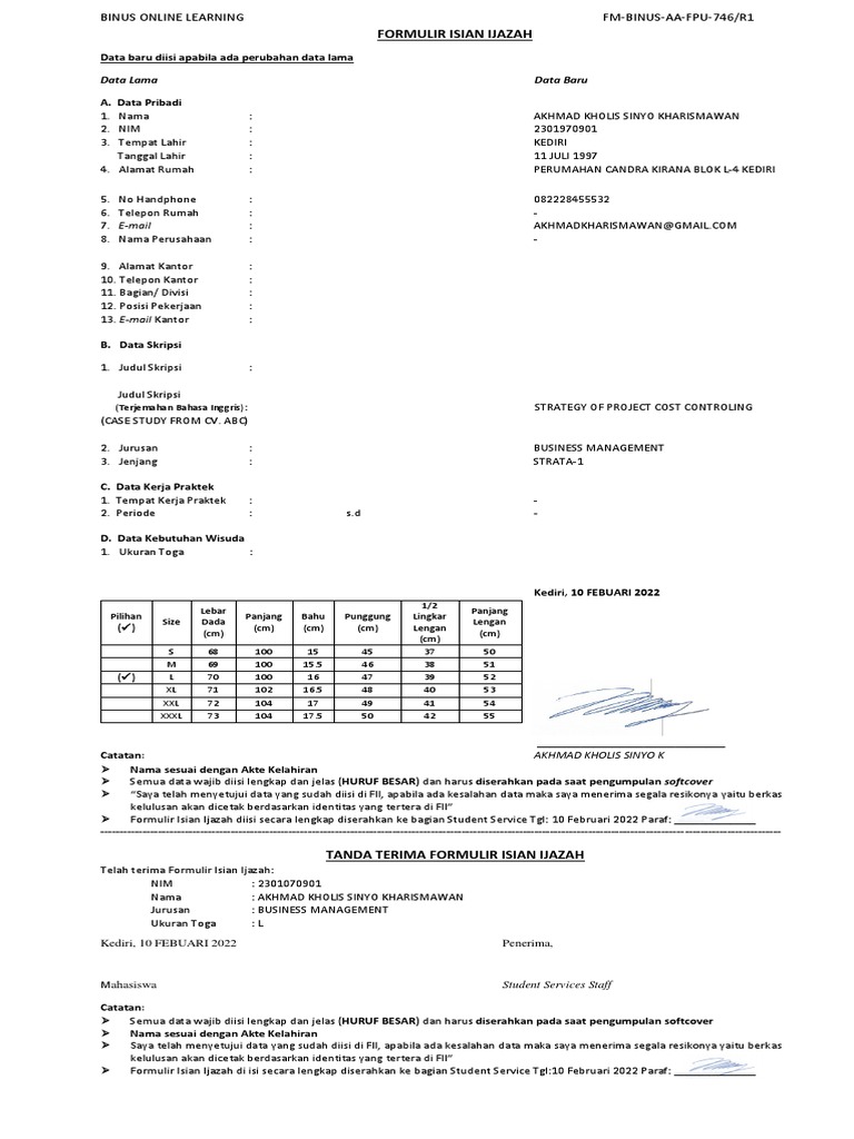 Formulir Isian Ijazah | PDF
