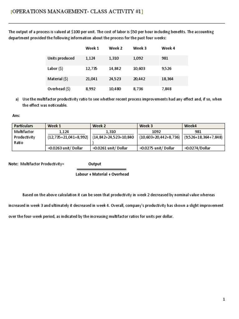 Week 1 Class Activities - OPMT UCW | PDF | Production And Manufacturing ...