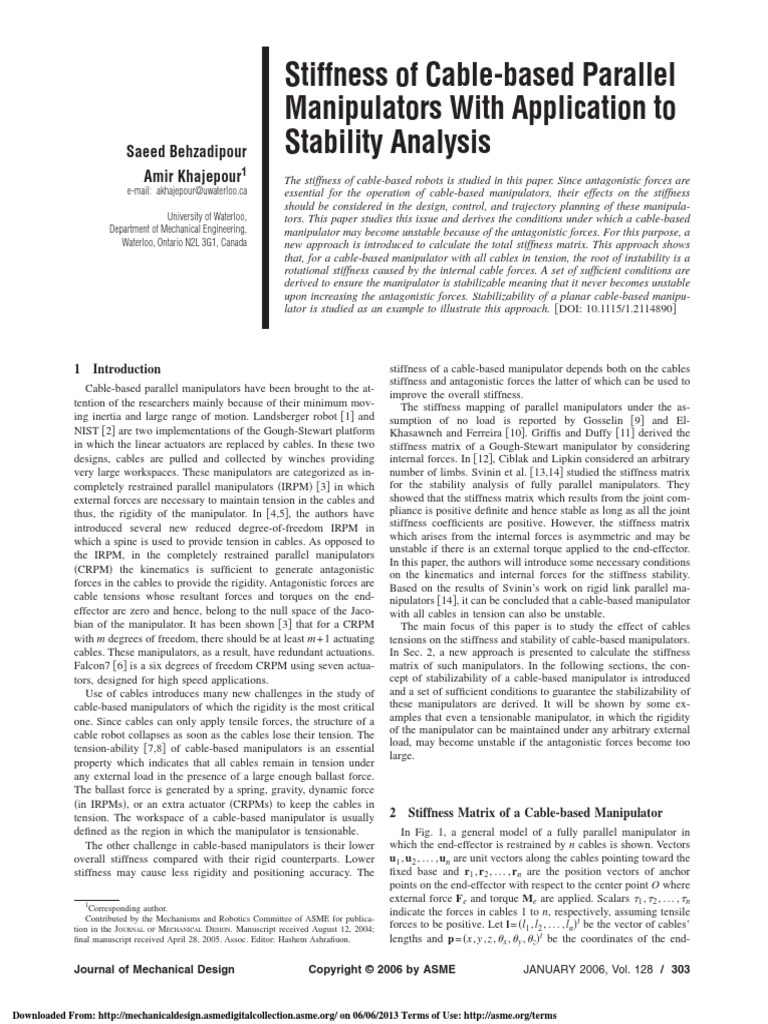 Stiffness of Cable-Based Parallel Manipulators With Application To ...