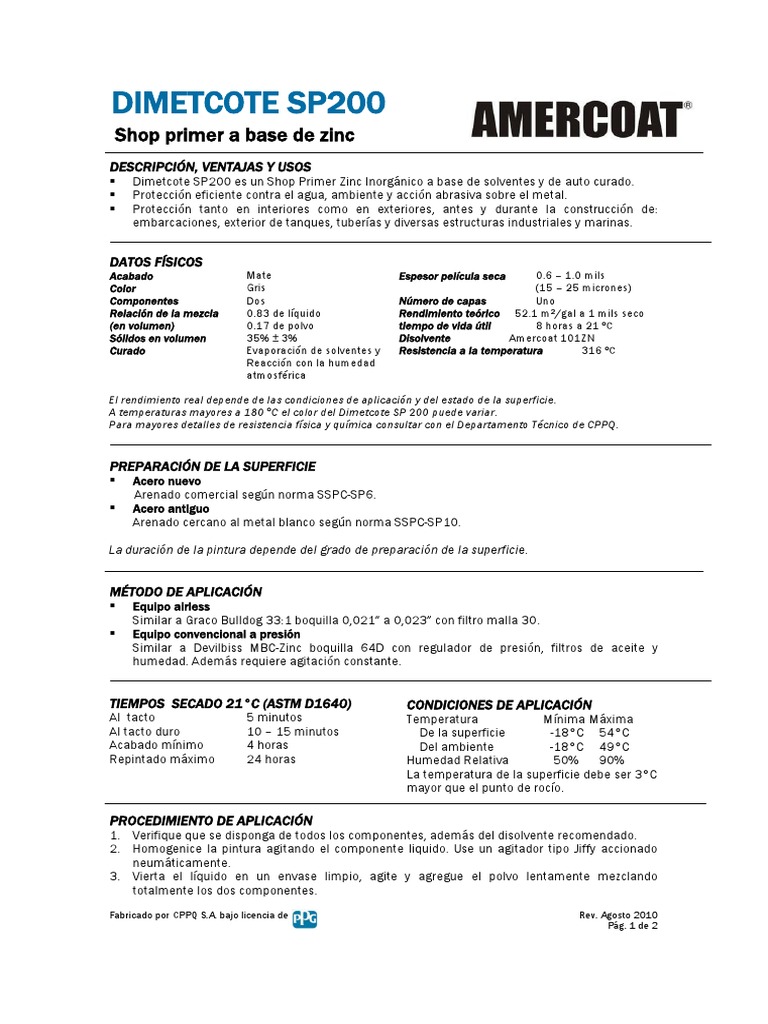 Dimetcote SP 200 | PDF | Pintar | Solvente