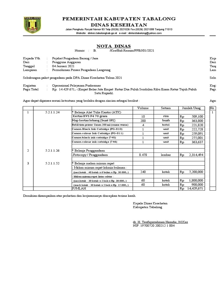 Contoh Nota Dinas | PDF
