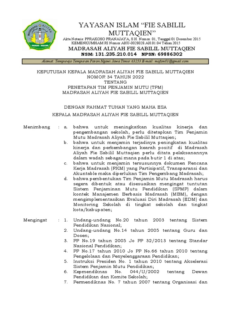 Contoh SK Tim Penjaminan Mutu | PDF