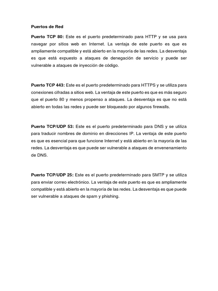 Funciones de Puertos de Red Esenciales | PDF | Protocolo de ...