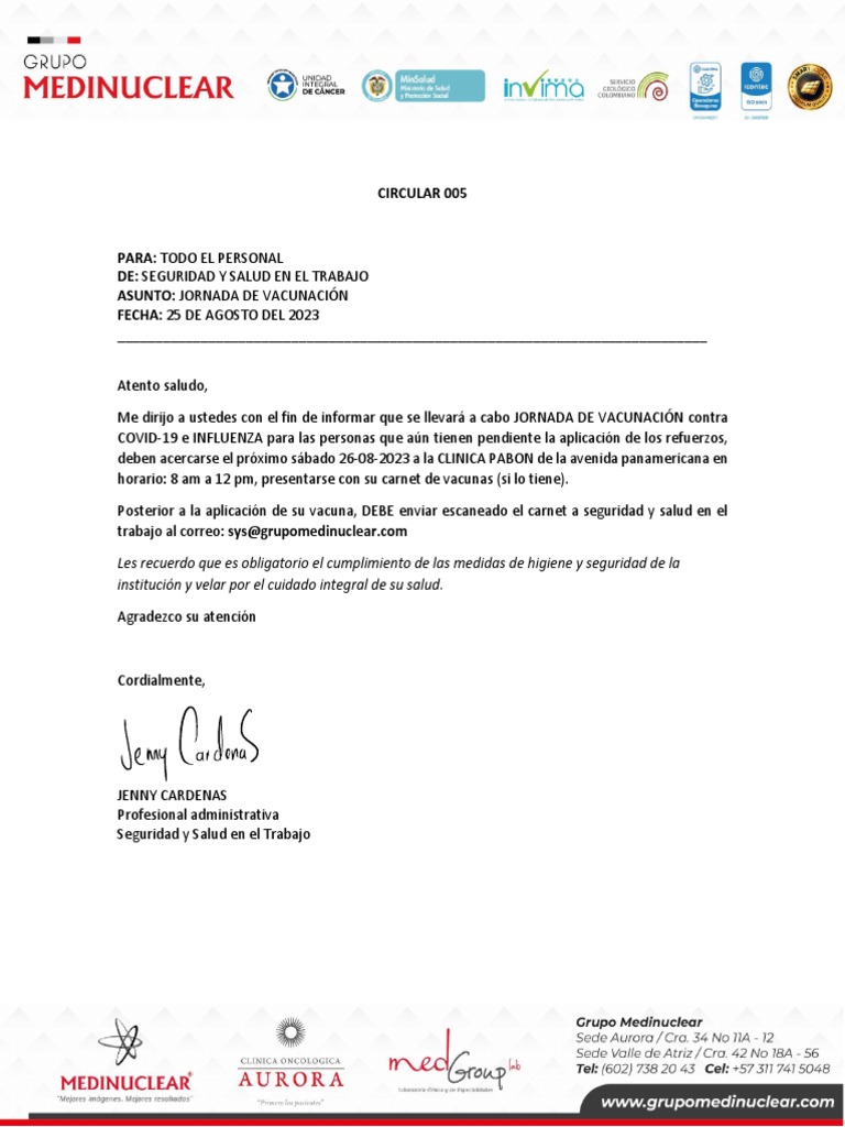 Circular 005. Jornada de Vacunación | PDF